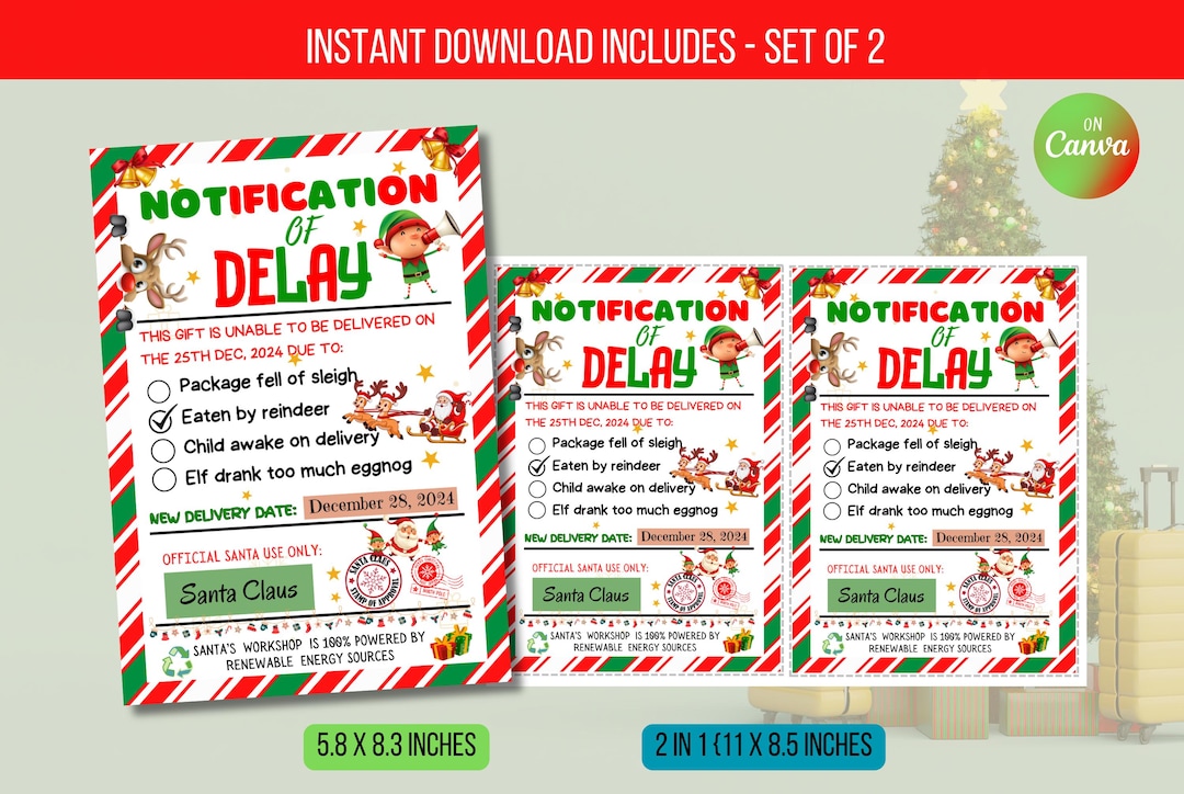 EDITABLE Notification of Delay Label, Christmas Gift Letter From Santa ...