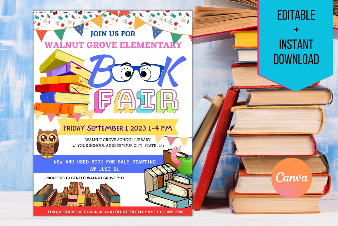 EDITABLE Book Fair Flyer Printable School Fundraiser Invitation ...
