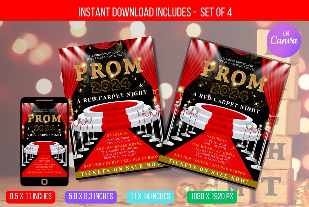 EDITABLE Red Carpet Prom School Dance Invite, Party Invitation, Father ...