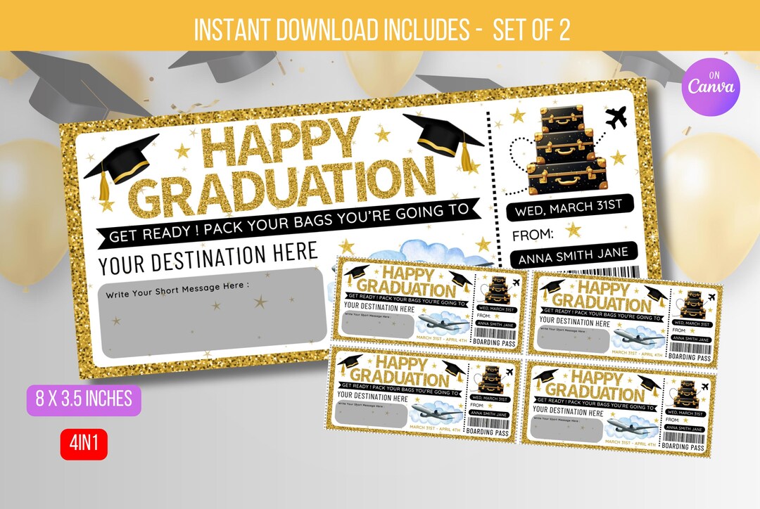 EDITABLE Graduation Boarding Pass Ticket, Graduation Gift Ticket, Plane ...