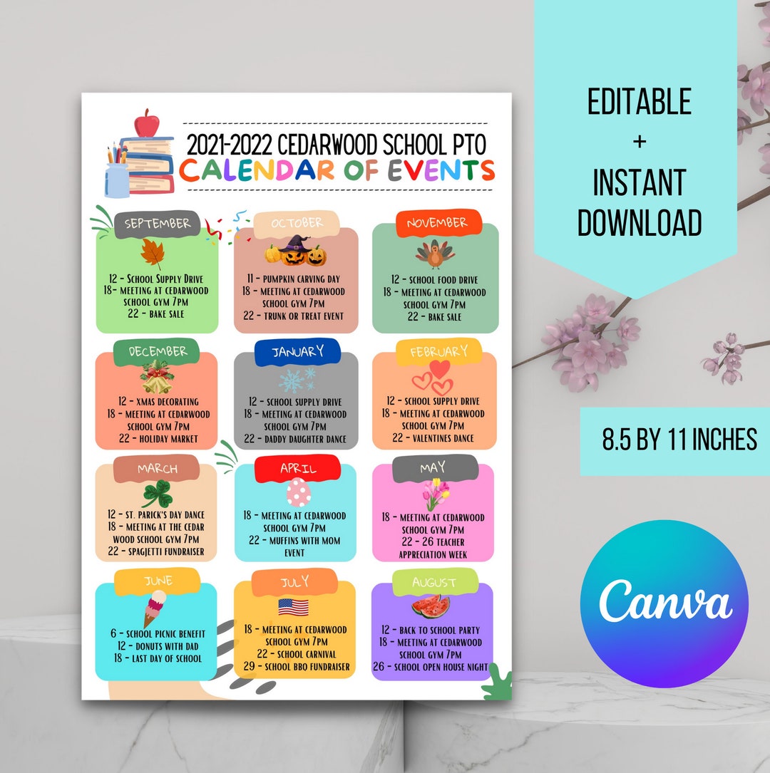 Editable Monthly Event Calendar Flyer Template Year at a - Etsy