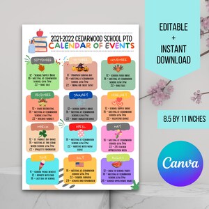 Editable Monthly Event Calendar Flyer Template Year at a - Etsy