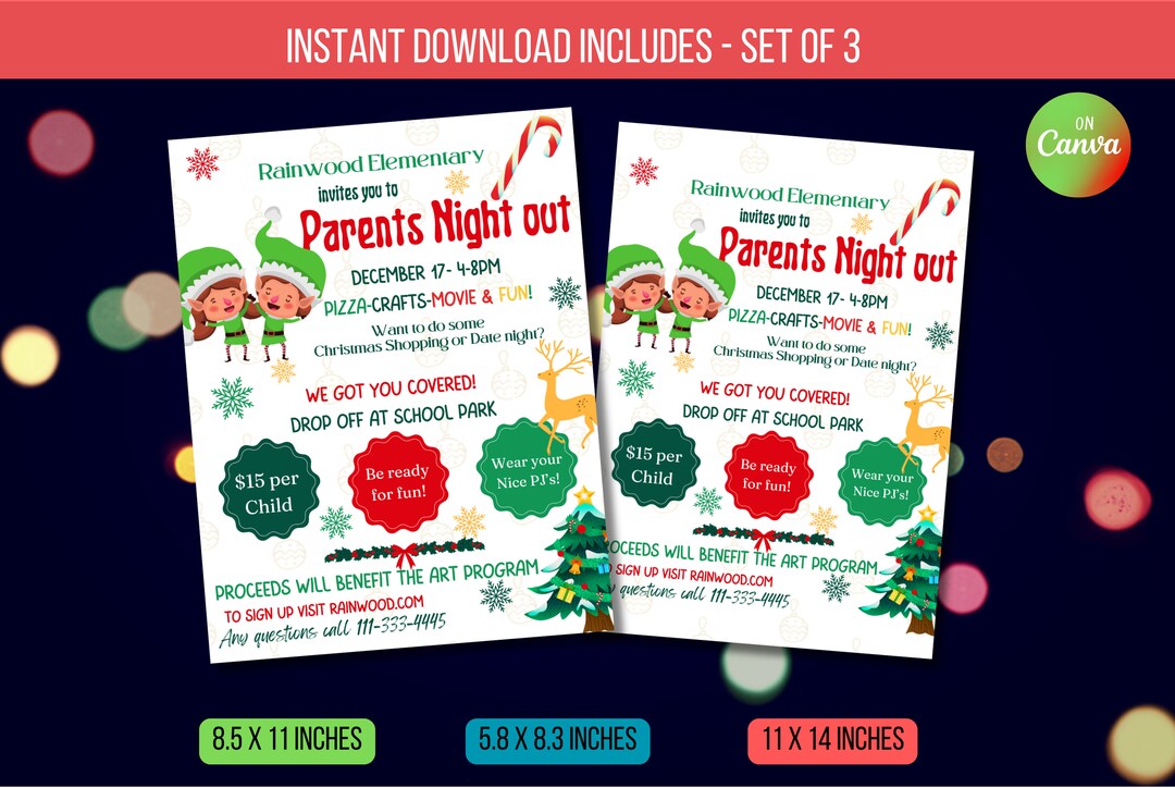 EDITABLE Christmas Parent Night Out Flyer, Date Night Fundraiser Invite ...