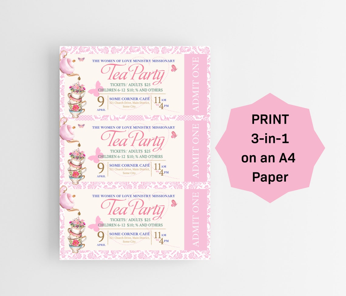 Ladies Tea Event Flyer Printable, Pink and Gold Par-tea Invite Template ...