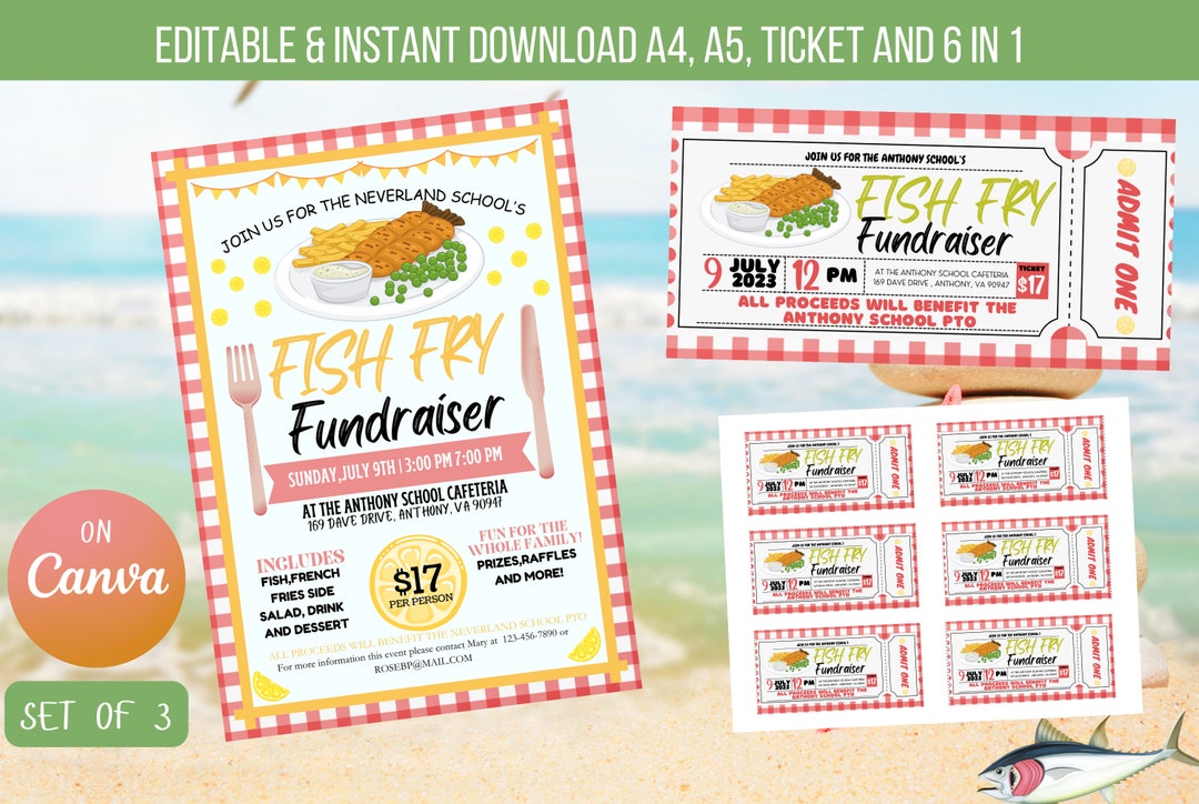 EDITABLE Fish Fry Fundraiser Flyer, Fish Fry Fundraiser Invitation, PTO ...