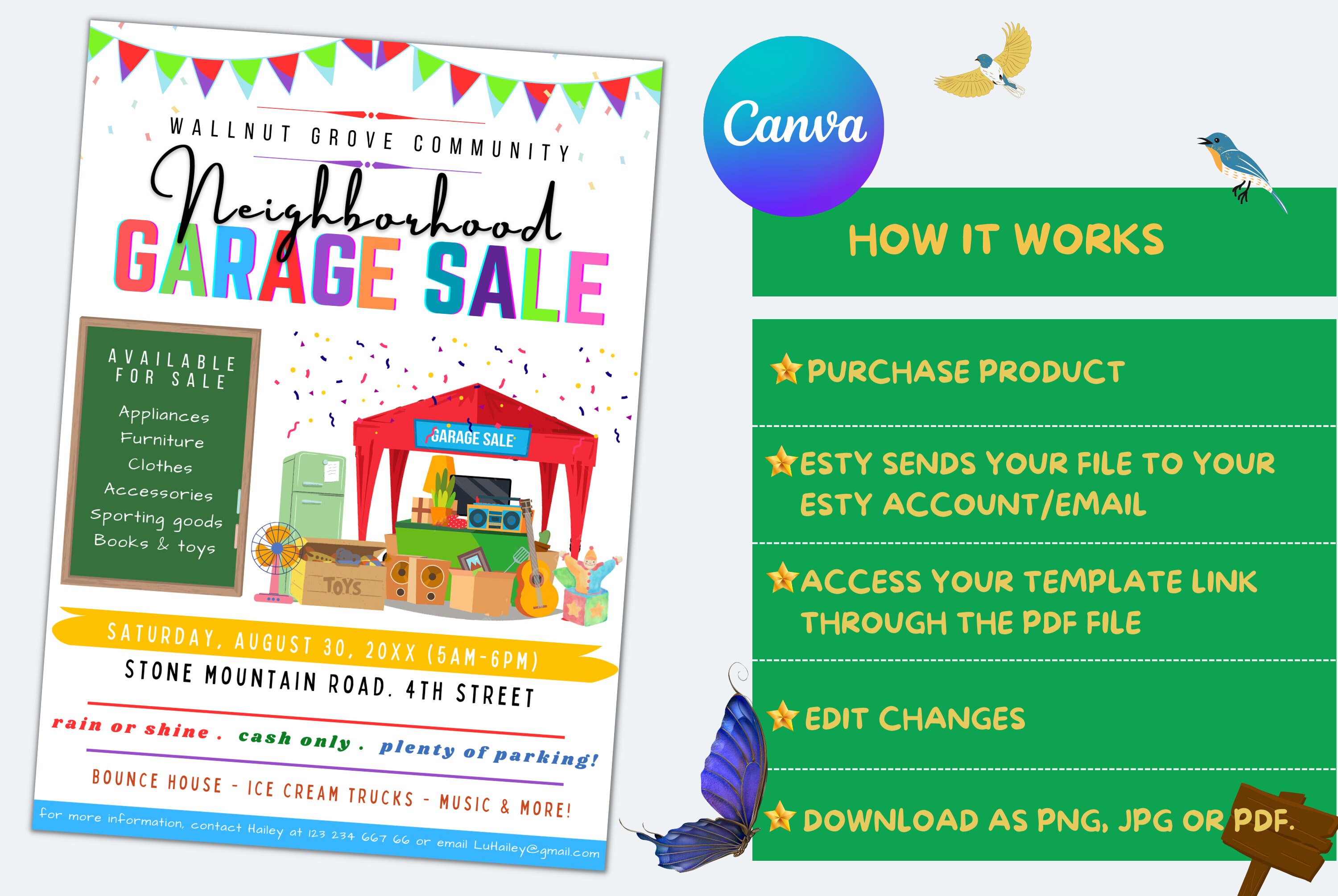 EDITABLE Garage Sale Flyer Template, Neighborhood Yard Sale Template ...