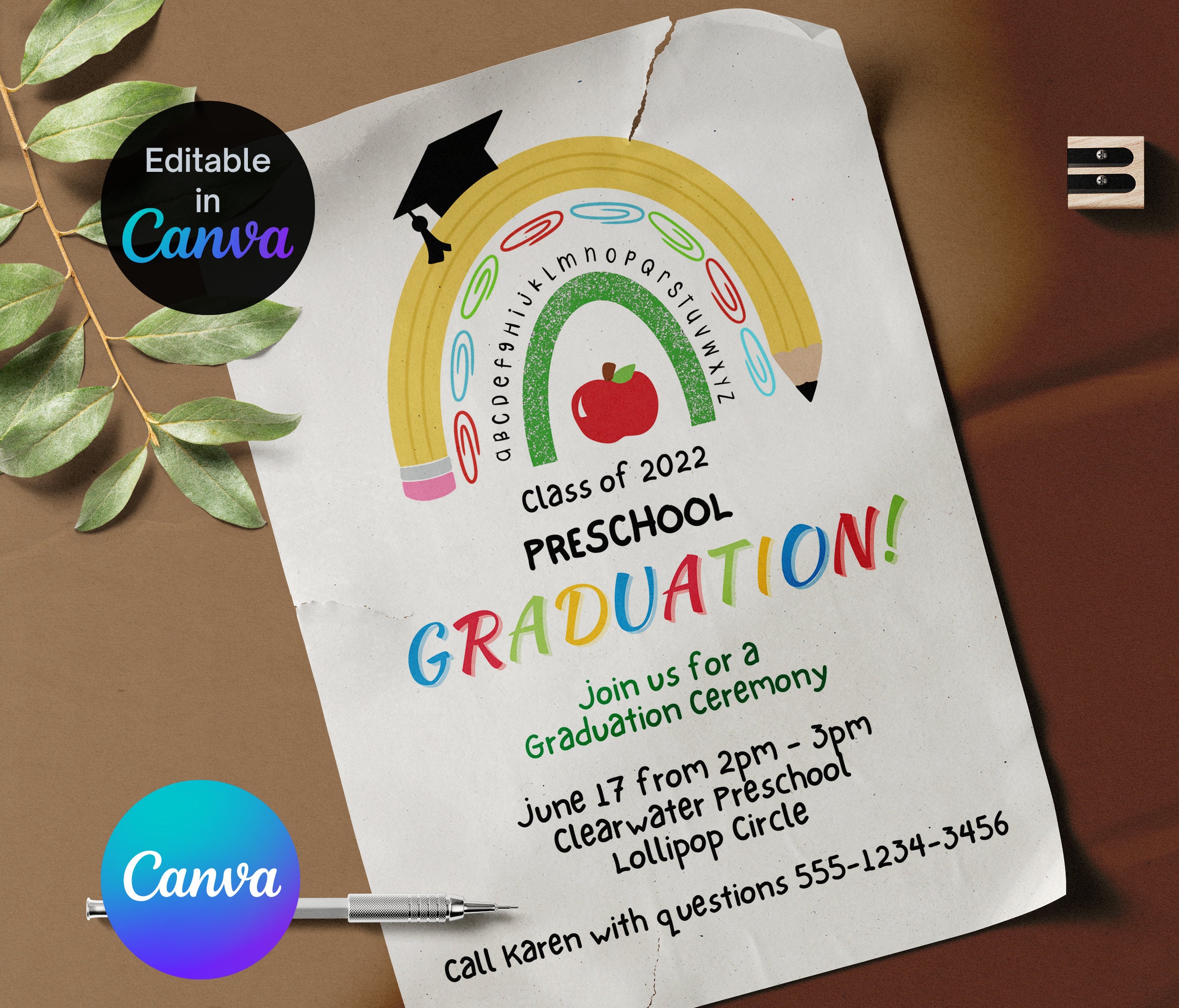 EDITABLE Preschool Graduation Invitation Preschool Pre K - Etsy