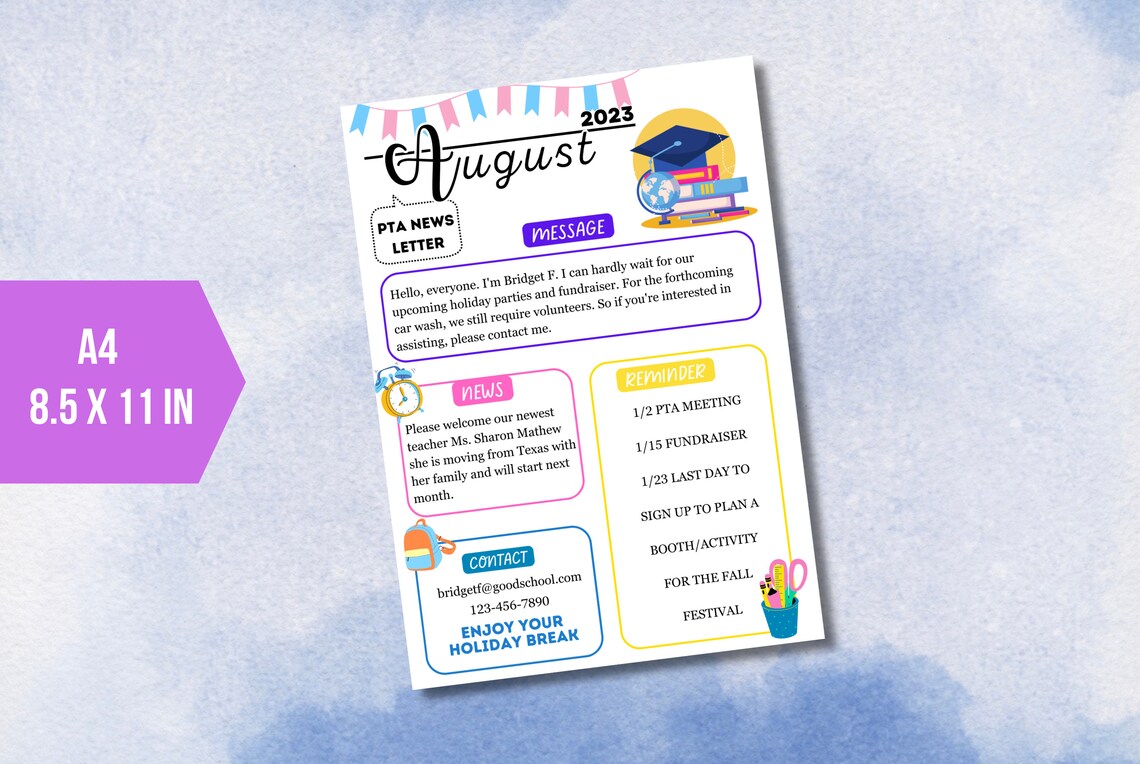 EDITABLE August Newsletter Template, Classroom Printable Handout Flyer ...