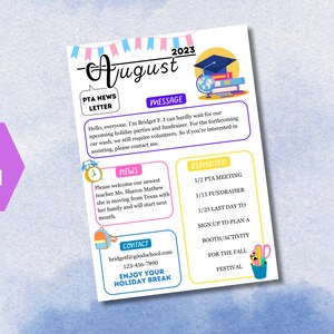EDITABLE August Newsletter Template, Classroom Printable Handout Flyer ...