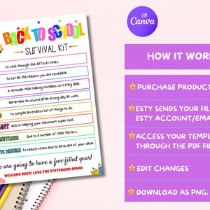 EDITABLE Back to School Survival Kit Template, First Day of School ...