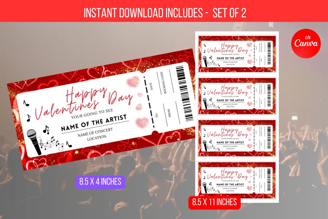 EDITBALE Valentines Day Concert Ticket Template Gift Certificate ...