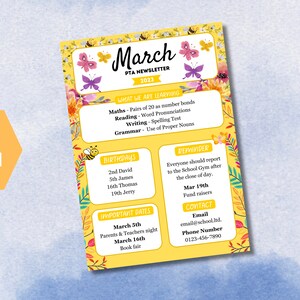 EDITABLE March Newsletter Template, Classroom Printable Handout Flyer ...
