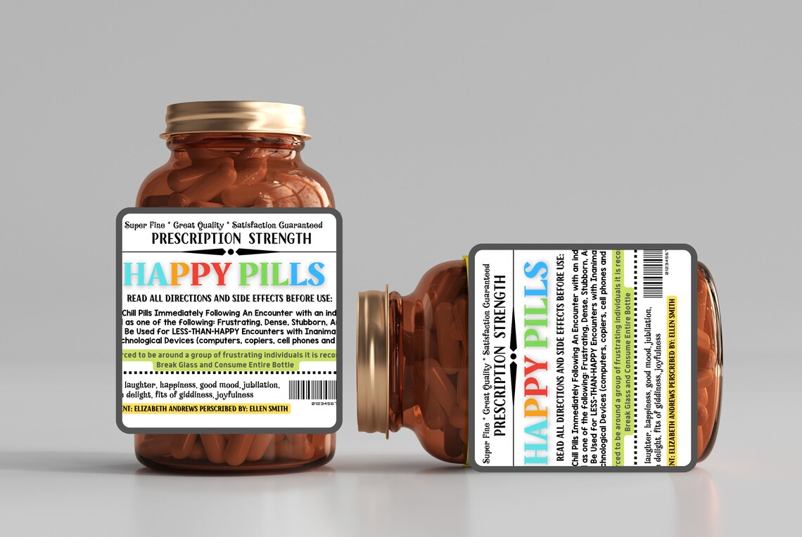 EDITABLE Happy Pills Label Funny Gag Gift Professional Office - Etsy
