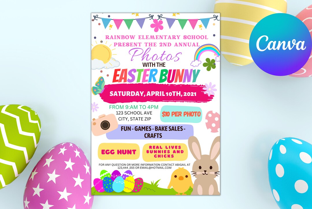 Cute Photos With the Easter Bunny Flyer, Printable Invite School ...