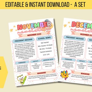 EDITABLE Monthly Newsletter Template Set, Classroom Printable Handout ...