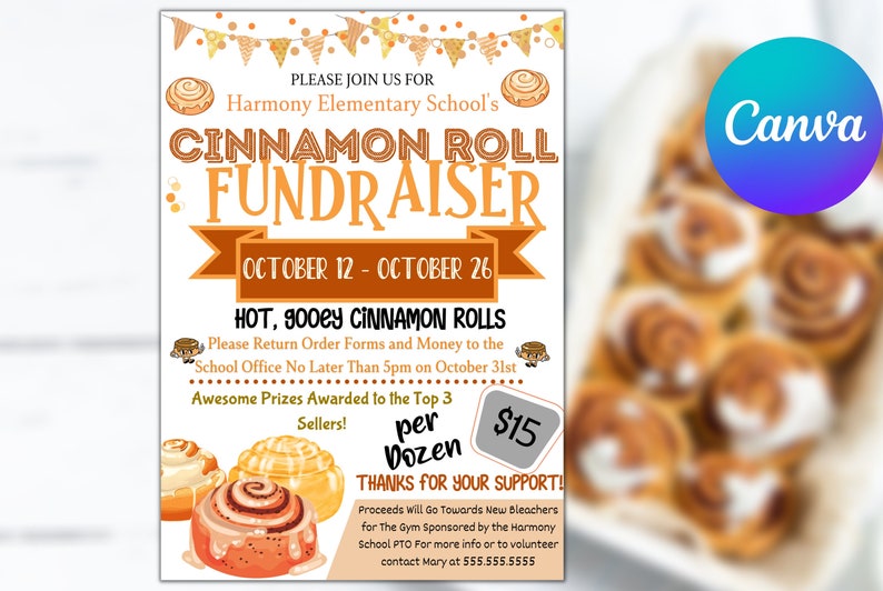Cinnamon Roll Fundraiser Flyer, Cinnamon Buns Editable Printable School ...
