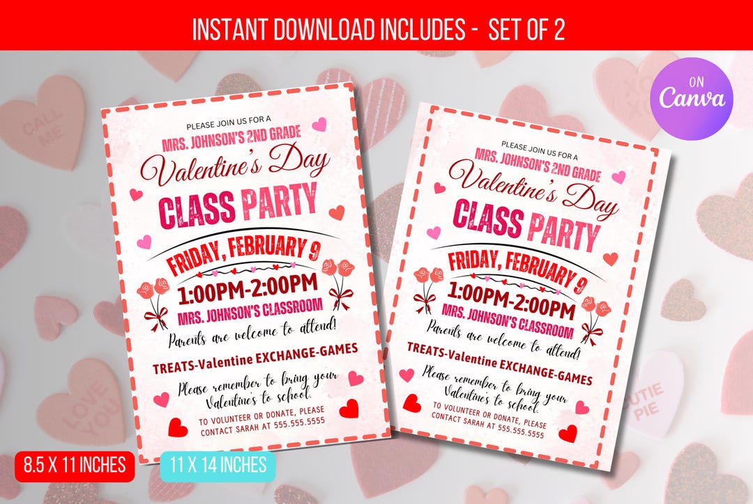 Editable Valentines Class Party Invite, School Valentine's Day Party ...