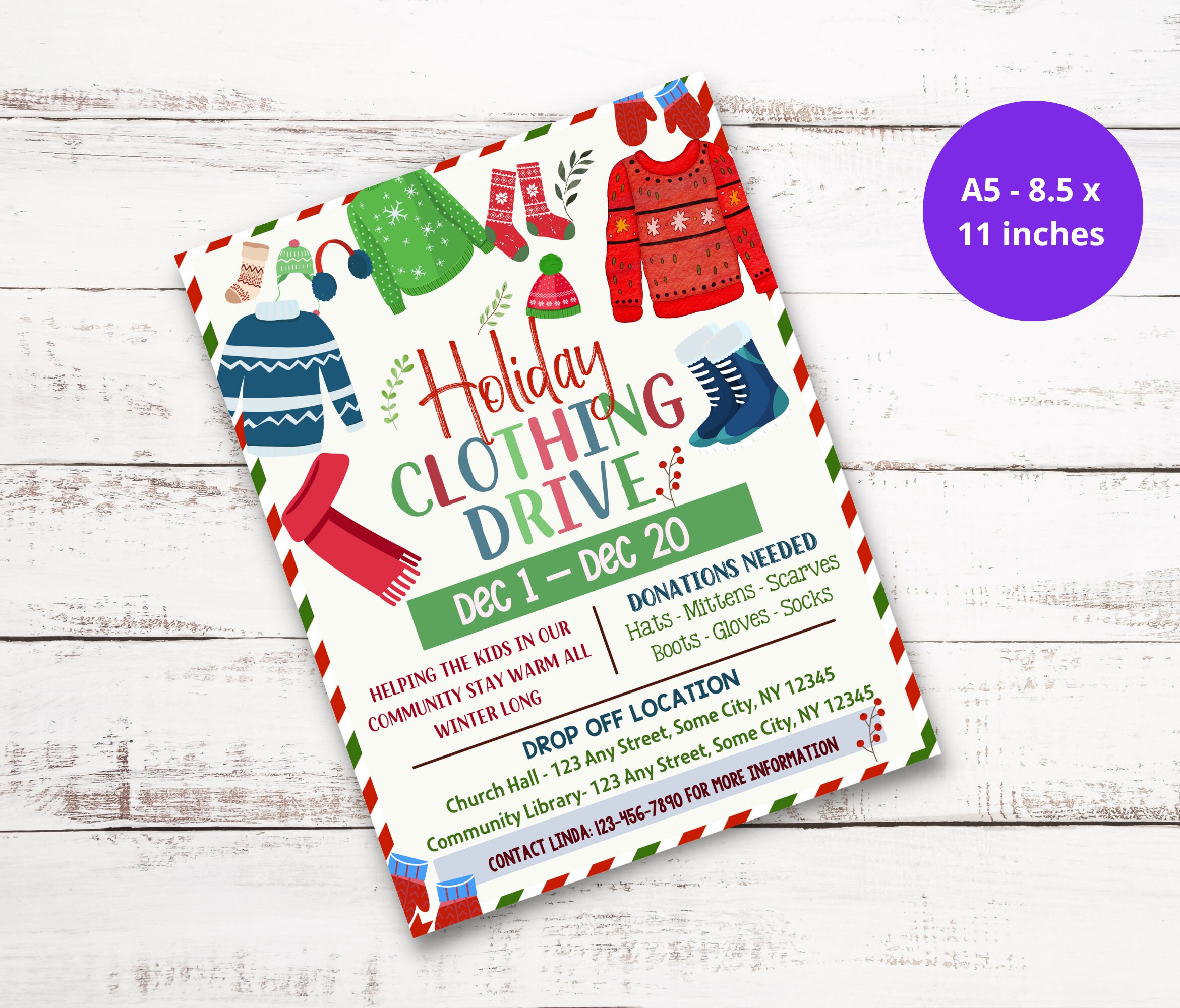 Editable Holiday Drive Card, Printable PTA PTO, Charity Church ...