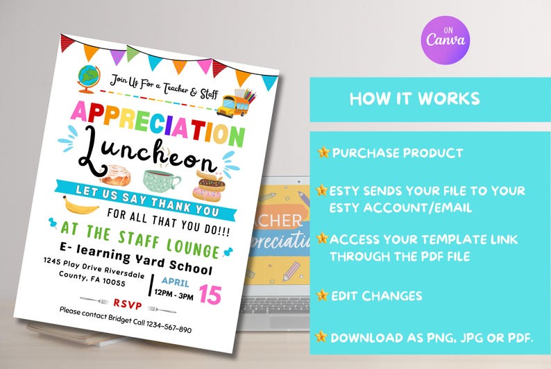 EDITABLE Teacher Staff Appreciation Luncheon Invitation Flyer ...