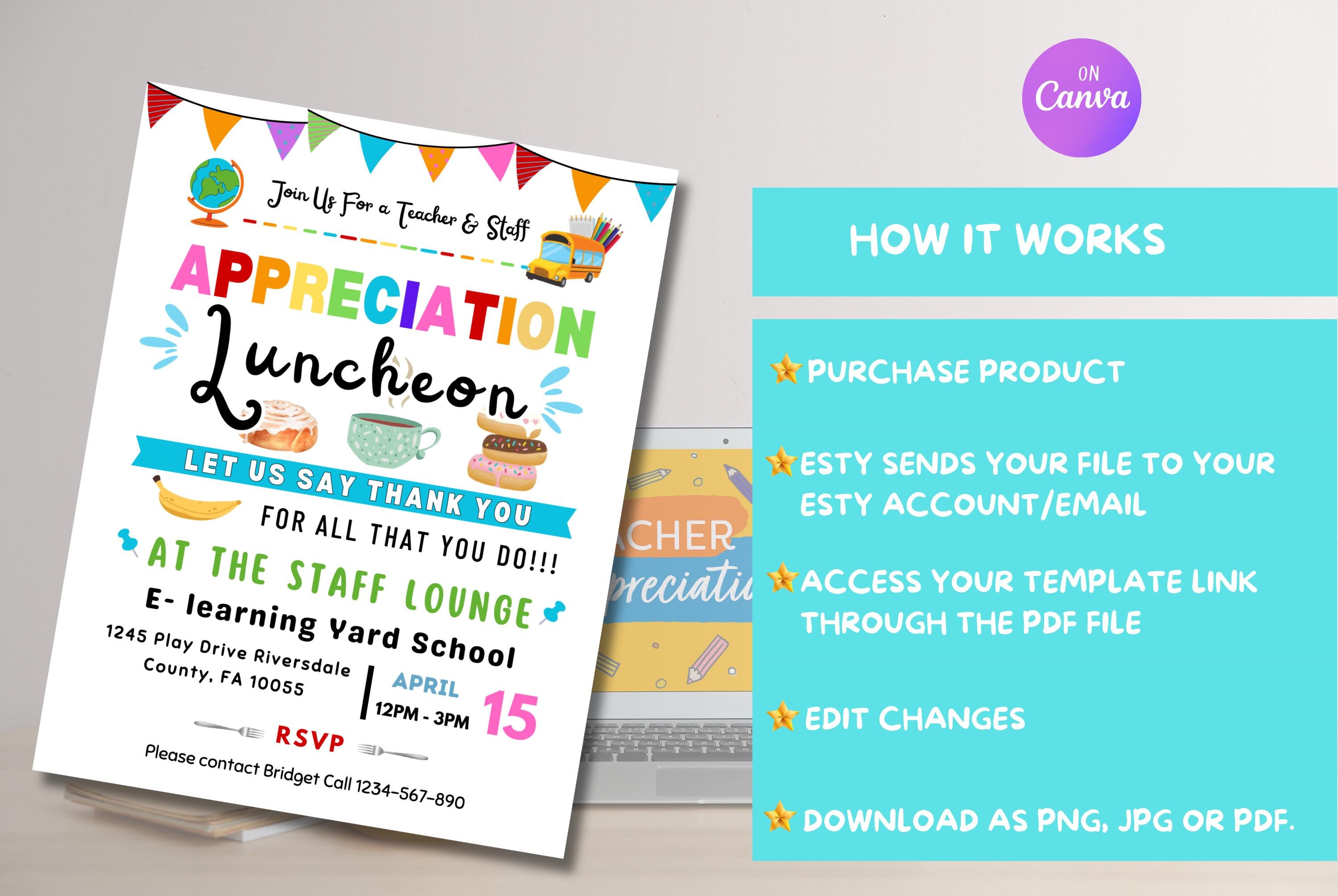 EDITABLE Teacher Staff Appreciation Luncheon Invitation Flyer ...