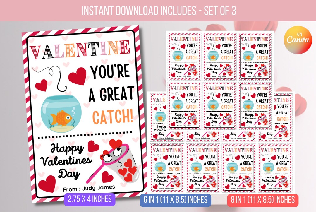 EDITABLE You're A Great Catch Valentine Tag, Fish Valentine Day Tag ...