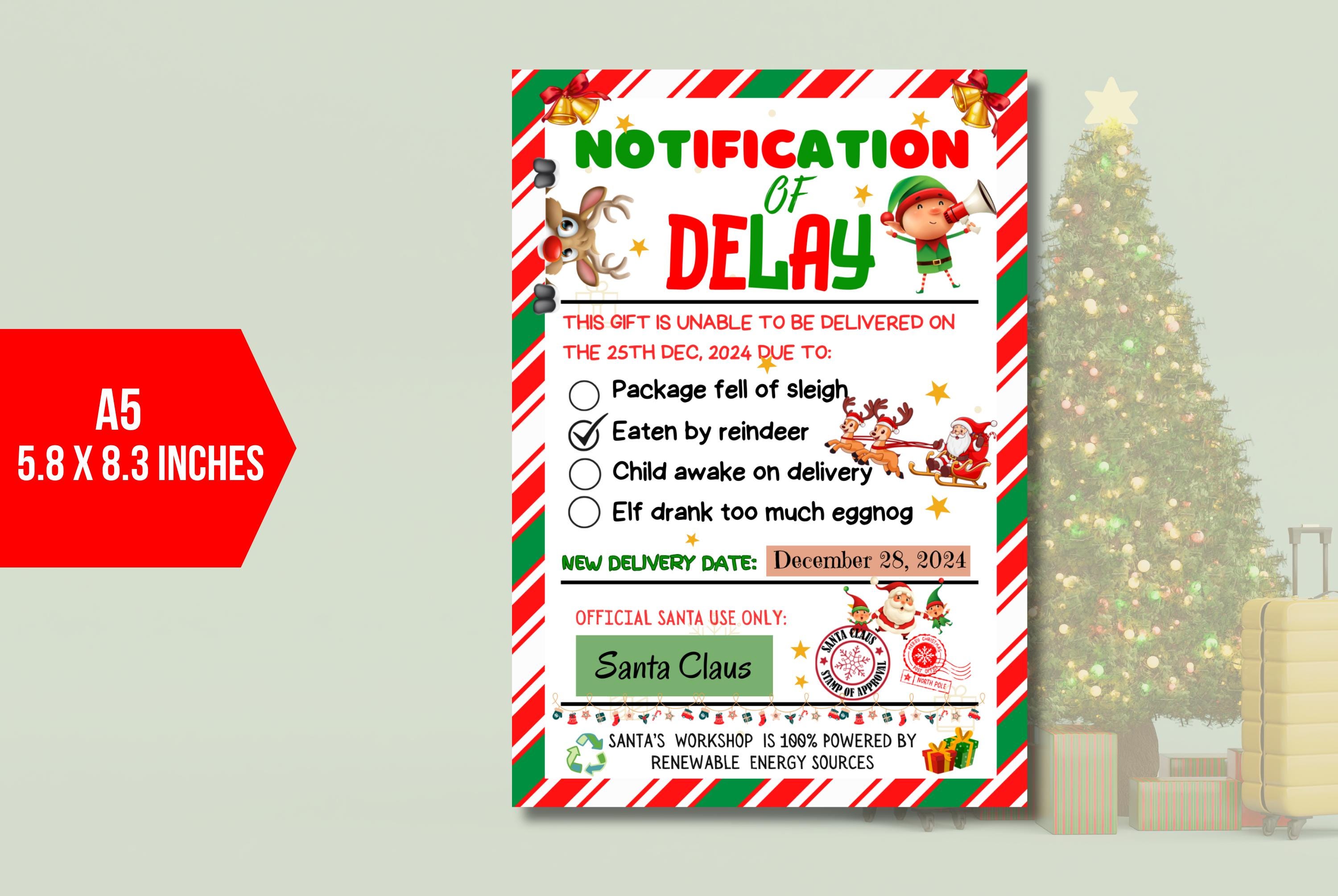 EDITABLE Notification of Delay Label, Christmas Gift Letter From Santa ...