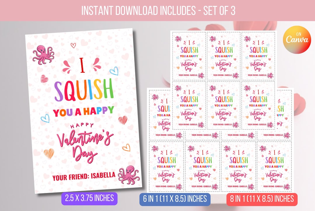EDITABLE I Squish You Happy Valentine's Day Gift Tag Squishee Valentine ...