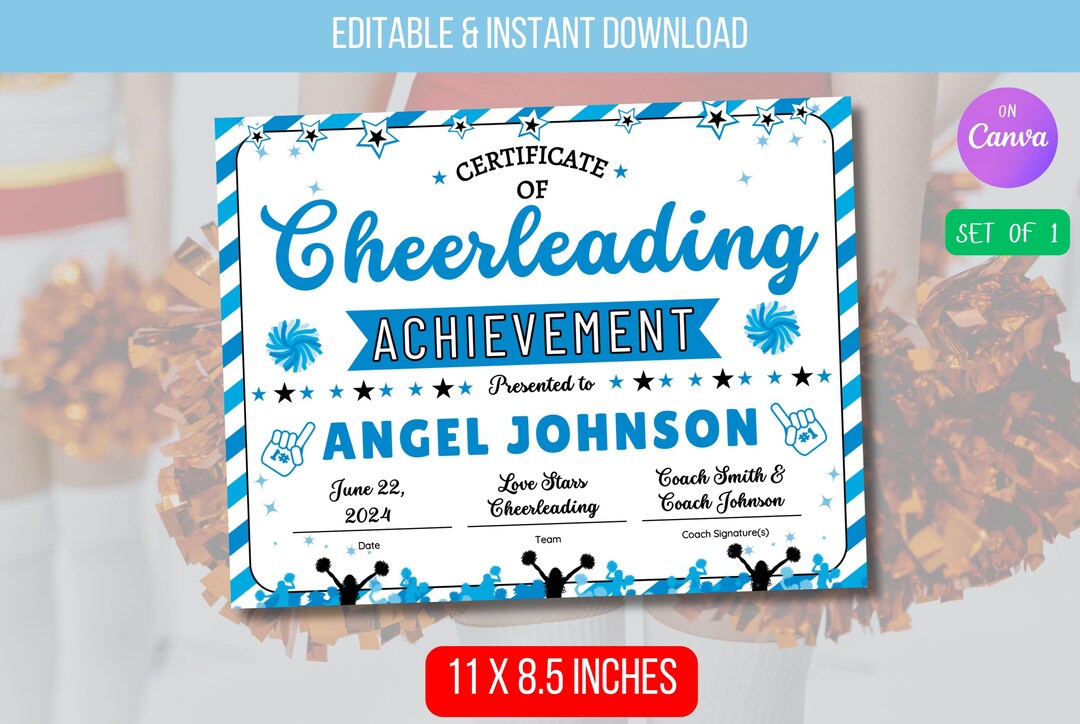 EDITABLE Cheerleader Certificate, Cheer Certificates Sports Award ...