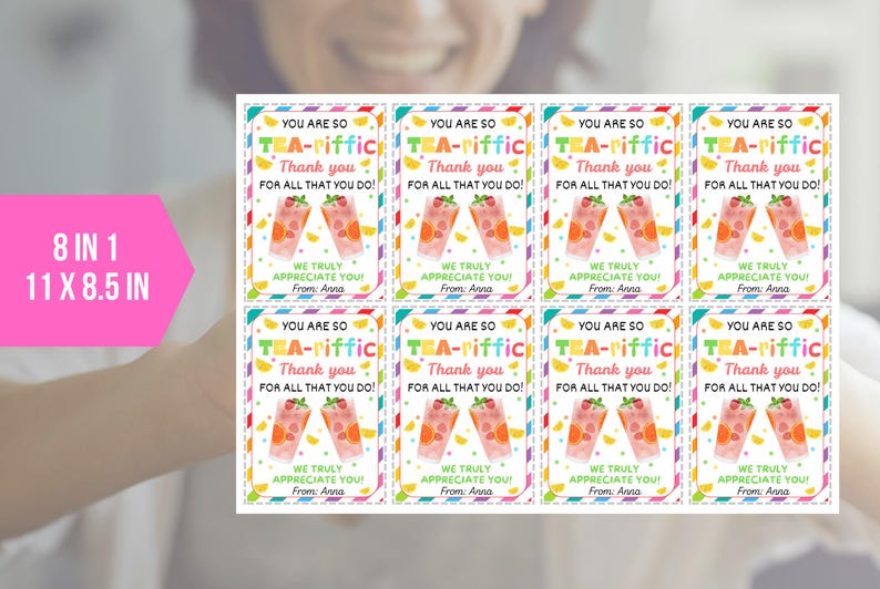 EDITABLE You're Tea-riffic Iced Tea Gift Tags, Teacher Appreciation Tag ...