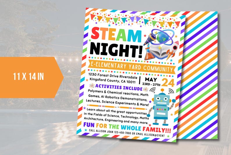 EDITABLE Family Steam Night Flyer, School PTA PTO Flyer, Community ...