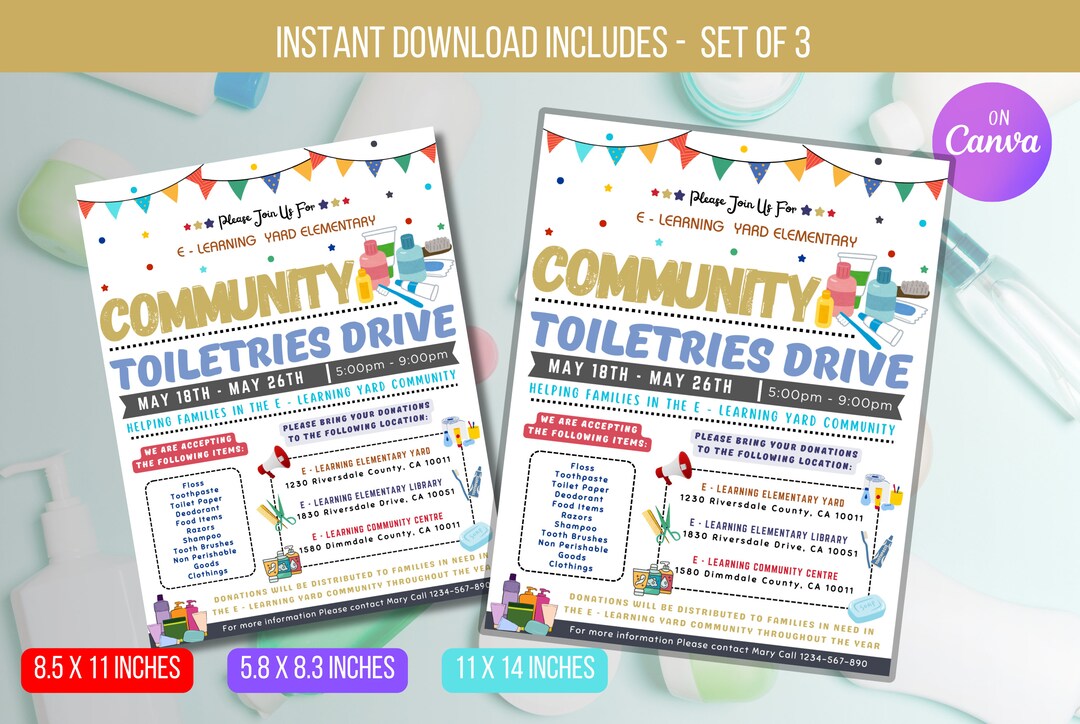 EDITABLE Community Toiletries Drive Flyer, School Church Fundraiser ...