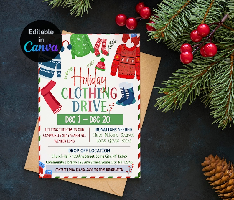 Editable Holiday Drive Card, Printable PTA PTO, Charity Church ...