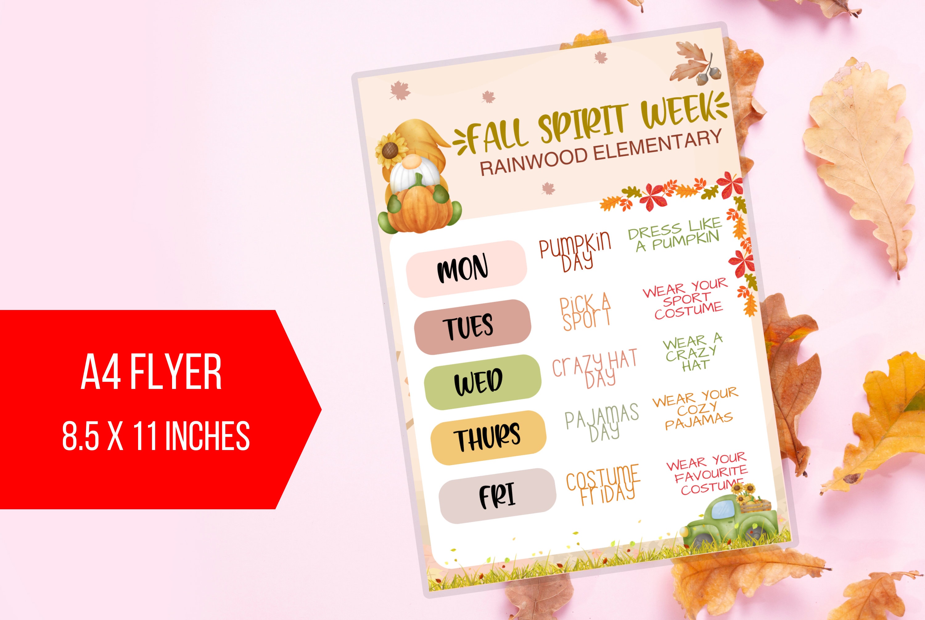 EDITABLE Fall Spirit Week Schedule Template, Printable Spirit Week ...