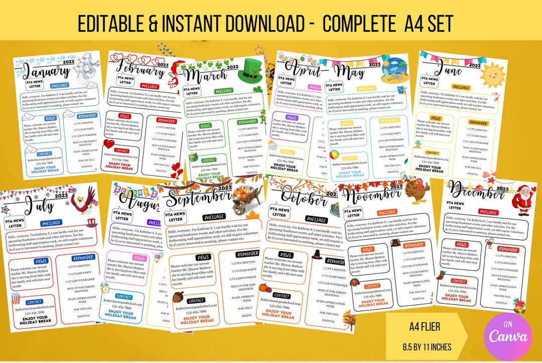 EDITABLE Yearly/monthly Newsletter Template Set, Classroom Printable ...