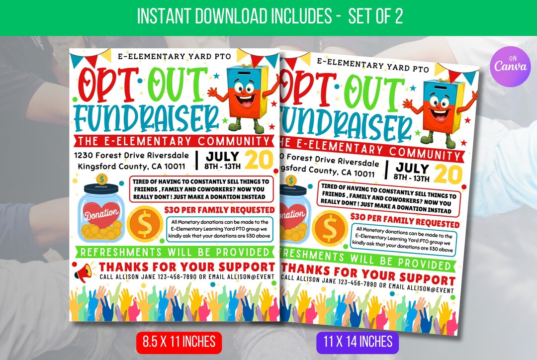 EDITABLE Opt Out Fundraiser Flyer, PTO No Sale Fundraiser, School ...