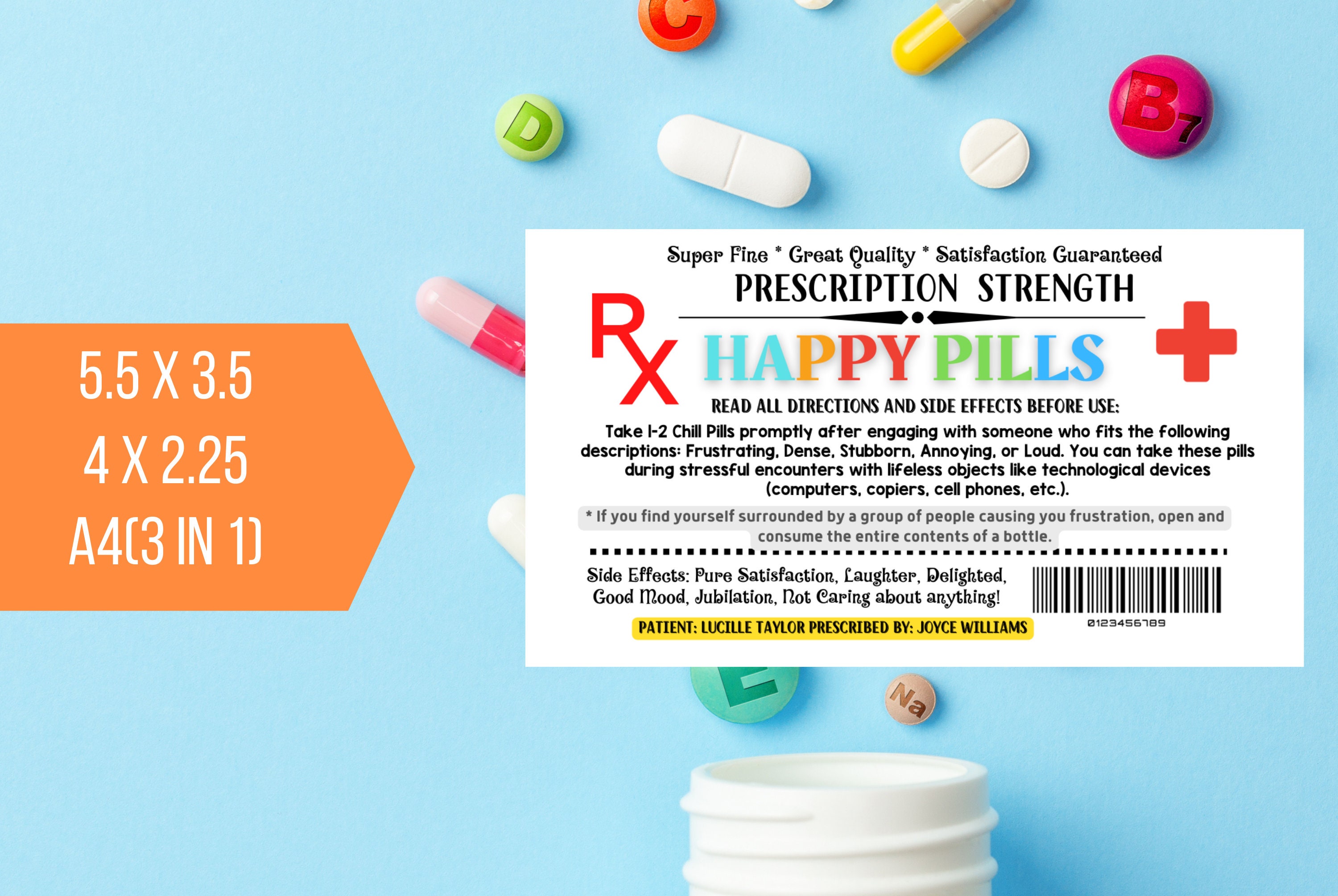 EDITABLE Happy Pills Label Funny Gag Gift Professional Office - Etsy