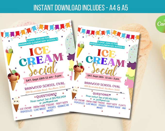 EDITABLE Ice Cream Social Flyer, Appreciation Week, Printable Ice Cream ...