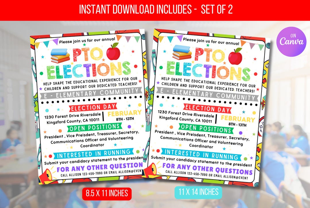 EDITABLE PTO Election Volunteer Board Member Flyer, School Board PTO ...