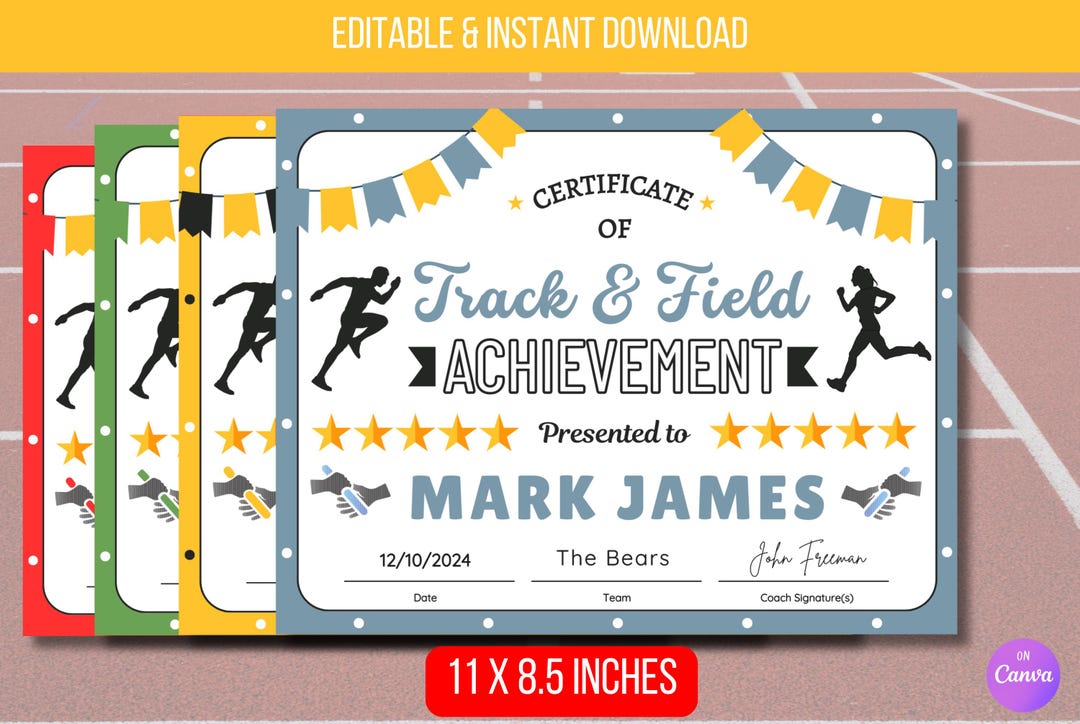 EDITABLE Track & Field Achievement Certificate, Award Certificates ...