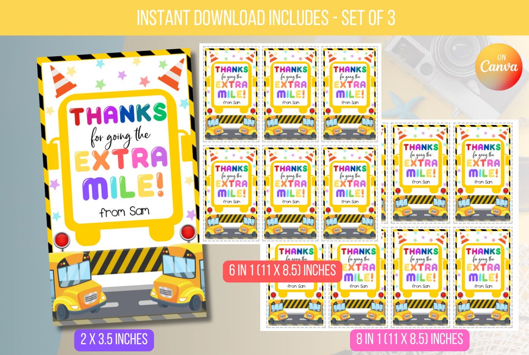 EDITABLE Thanks for Going the Extra Mile Favor Tag, Bus Driver ...