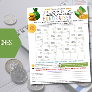 EDITABLE Cash Calendar Fundraiser Flyer Template, School Non-profit ...