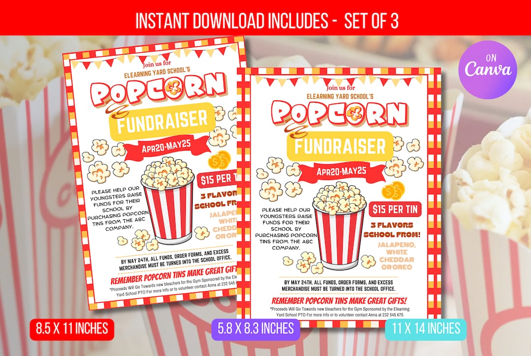 EDITABLE Popcorn Fundraiser Flyer Template, Non Profit Event Poster ...