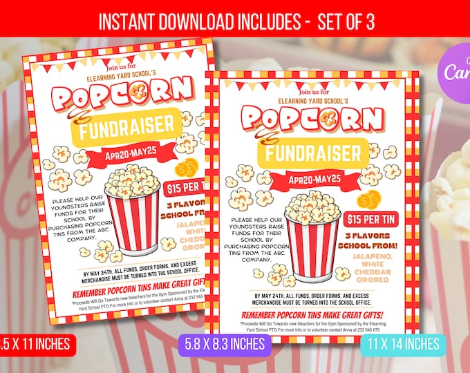 Popcorn Fundraiser Flyer, Editable PTA PTO School Church Popcorn ...