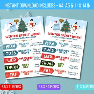 EDITABLE Winter Spirit Week Schedule Flyer Template Printable Spirit ...