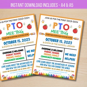 EDITABLE PTO PTA Meeting Handout Flyer, School Fundraiser Event ...