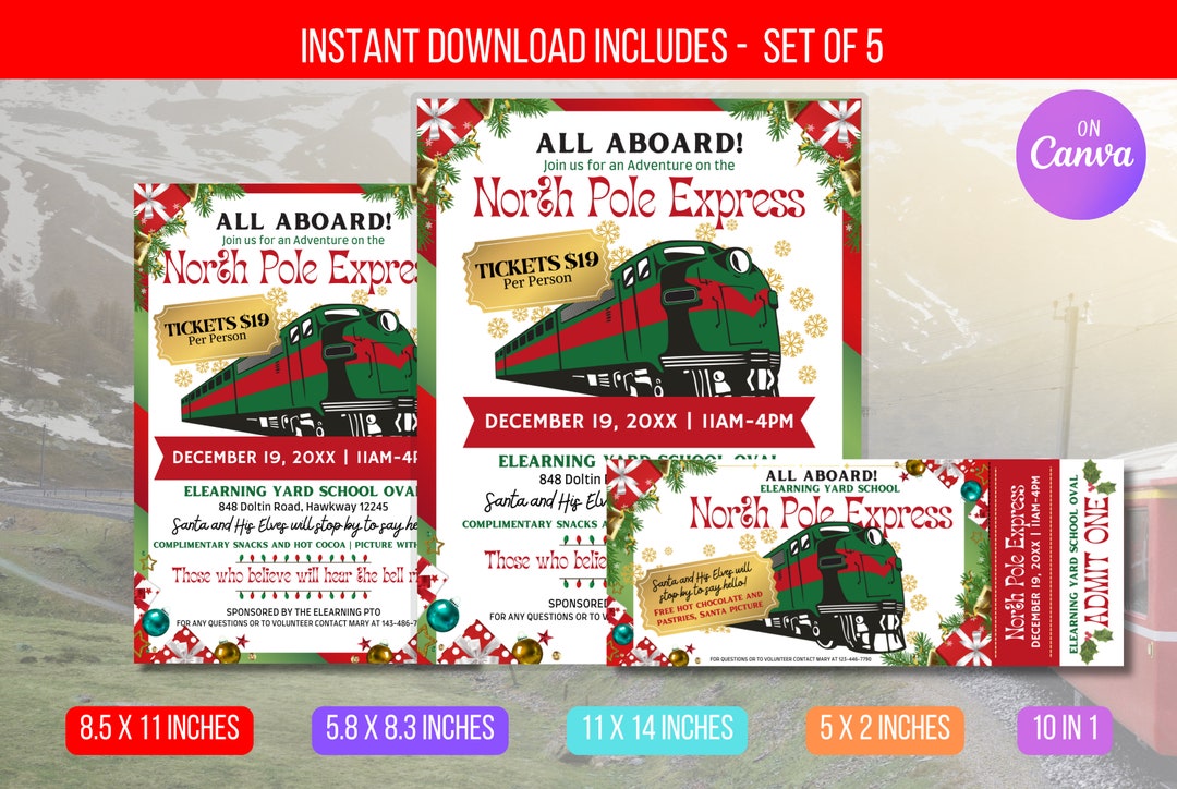 EDITABLE Northpole Express Train Flyer With Ticket, Santa Flyer and ...