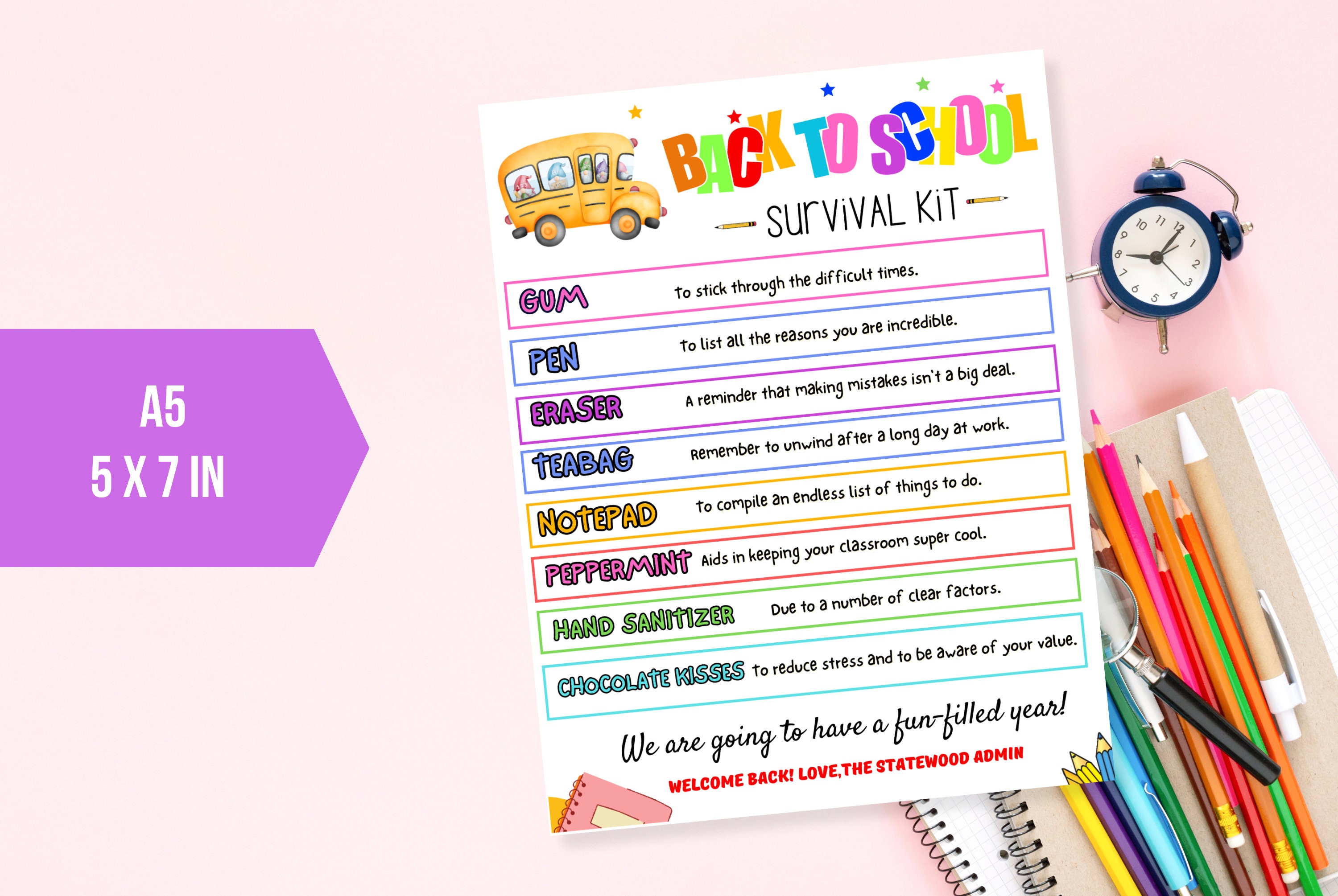 EDITABLE Back to School Survival Kit Template, First Day of School ...