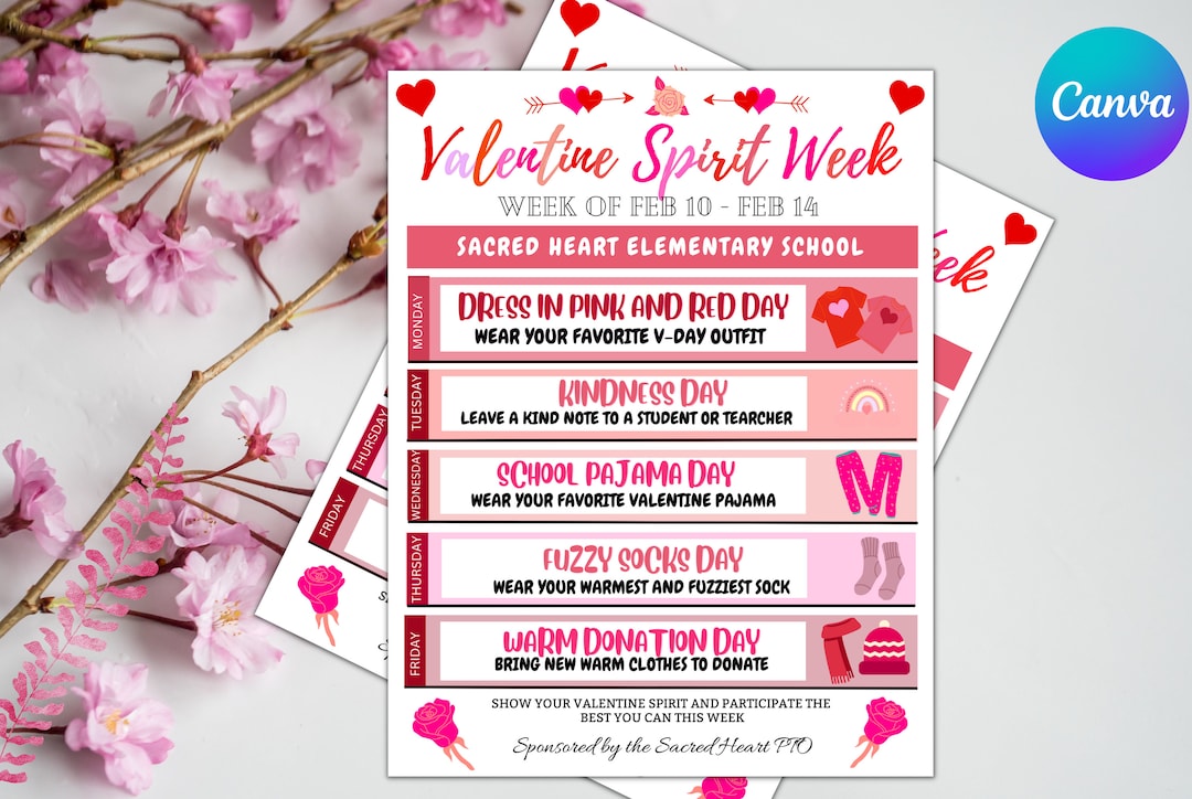 Valentines Spirit Week School Flyer. Festive Spirit Week PTO Flyer ...