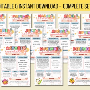 EDITABLE Monthly Newsletter Template Set, Classroom Printable Handout ...