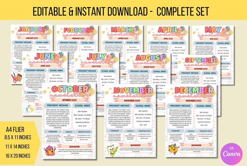 EDITABLE Monthly Newsletter Template Set, Classroom Printable Handout ...